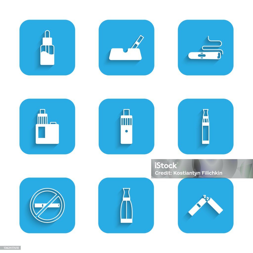 Set Vape Mod Device Liquid Bottle Broken Cigarette Electronic No Smoking Cigar And Icon Vector