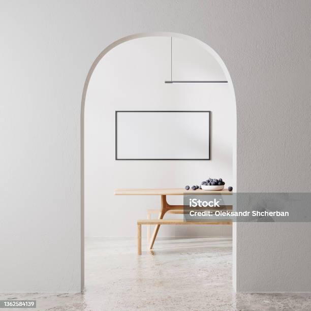 Mock Up Bingkai Horizontal Di Interior Ruangan Modern Berwarna Putih