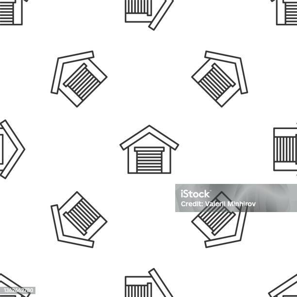Ligne Grise Icône Garage Isolé Motif Sans Couture Sur Fond Blanc