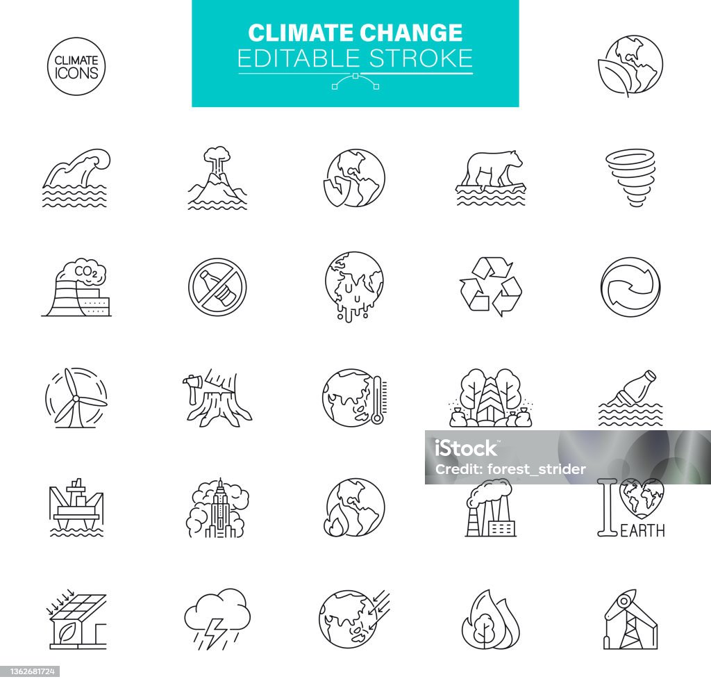 Icone Del Cambiamento Climatico Set Contiene Icone Come Riscaldamento