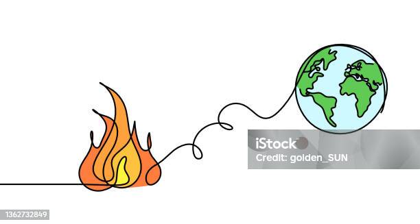 Feu De Couleur Abstrait Avec Globe Comme Dessin Au Trait Sur Fond Blanc