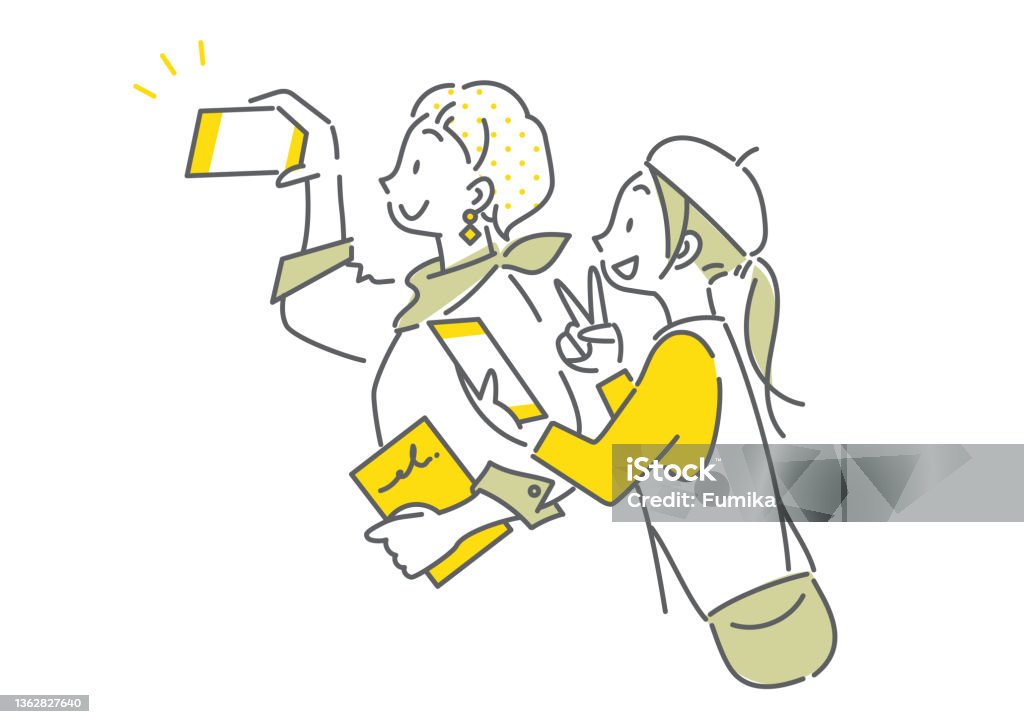 Prendre Un Selfie Voyager Des Filles Illustration De Ligne Simple