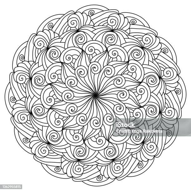 Mandala Abstrak Dengan Ikal Dan Motif Bergaris Halaman Mewarnai