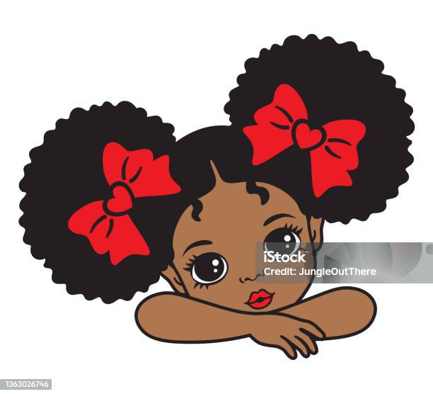 Gadis Hitam Kecil Dengan Ilustrasi Vektor Rambut Afro Puff Ilustrasi