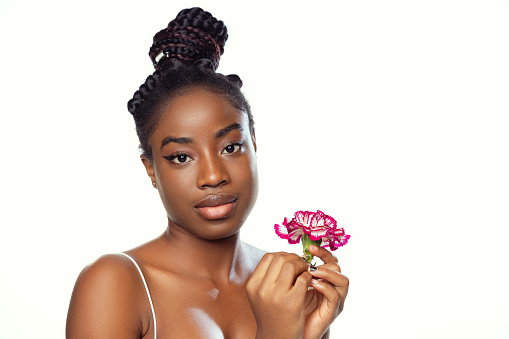 Portrait Of Young Beautiful Dark Skinned Woman Without Makeup With