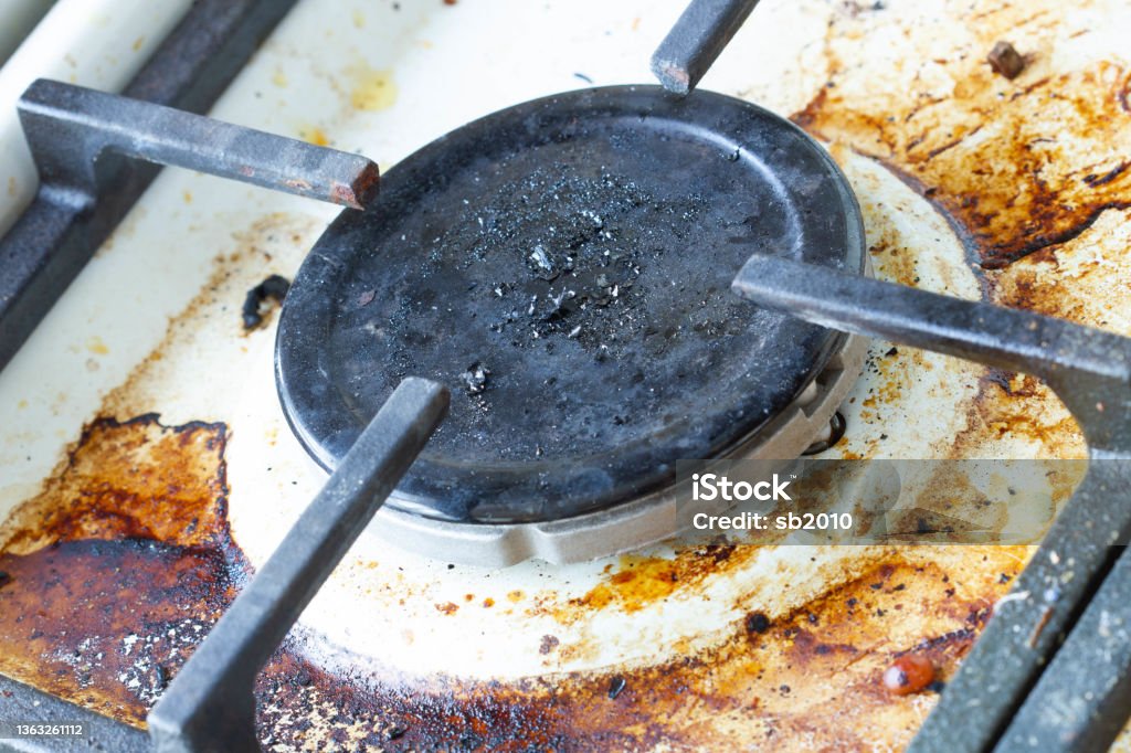Photo Libre De Droit De Surface De Poêle À Gaz Sale Brûleur À Gaz Et
