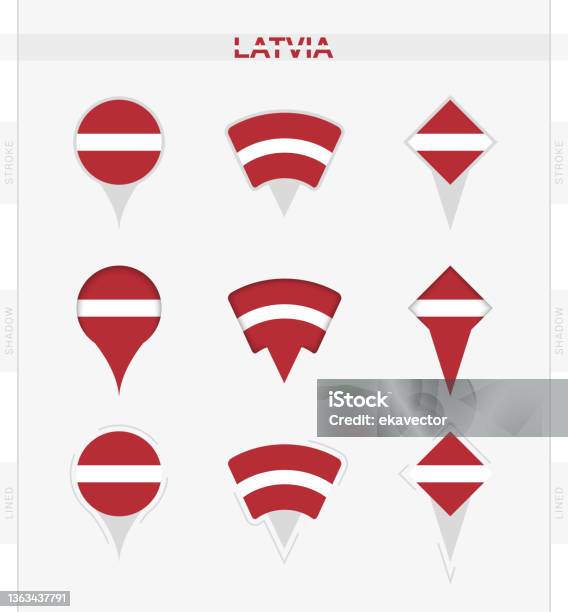 Vetores de Bandeira Da Letônia Conjunto De Ícones De Pinos De ... Vetores de Bandeira Da Letônia Conjunto De Ícones De Pinos De ...