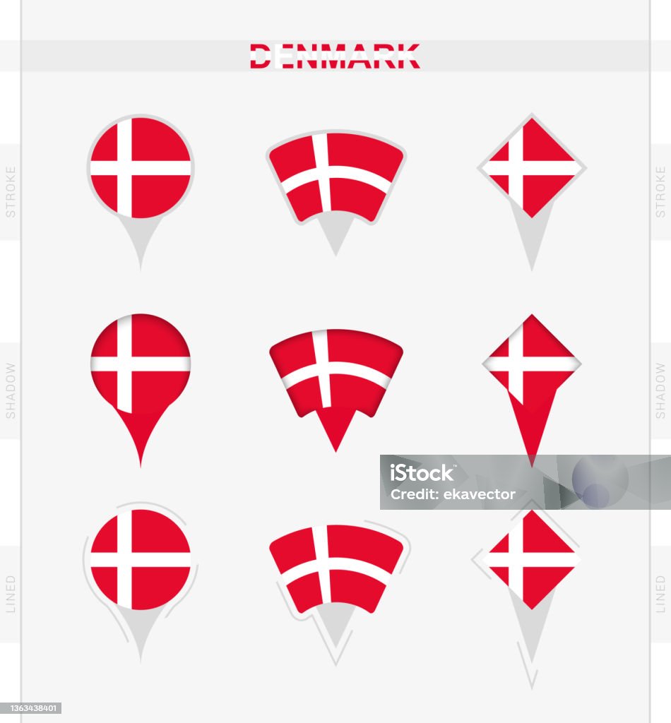 Vetores de Bandeira Da Dinamarca Conjunto De Ícones De Pinos De ... Vetores de Bandeira Da Dinamarca Conjunto De Ícones De Pinos De ...