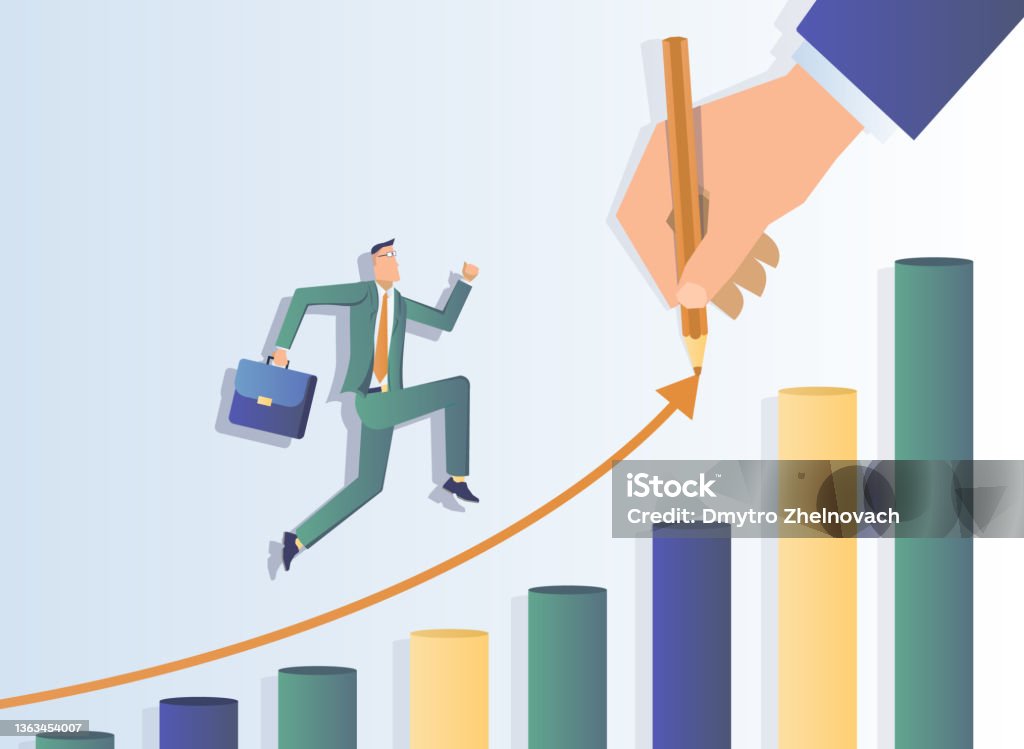 Business Success Businessman Runs Up The Growth Chart Arrow Stock ... Business Success Businessman Runs Up The Growth Chart Arrow Stock ...