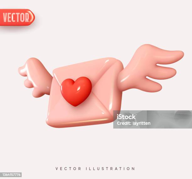 Lettre Denveloppe Dicône Vectorielle 3d Avec Ailes Lettre Postale Avec