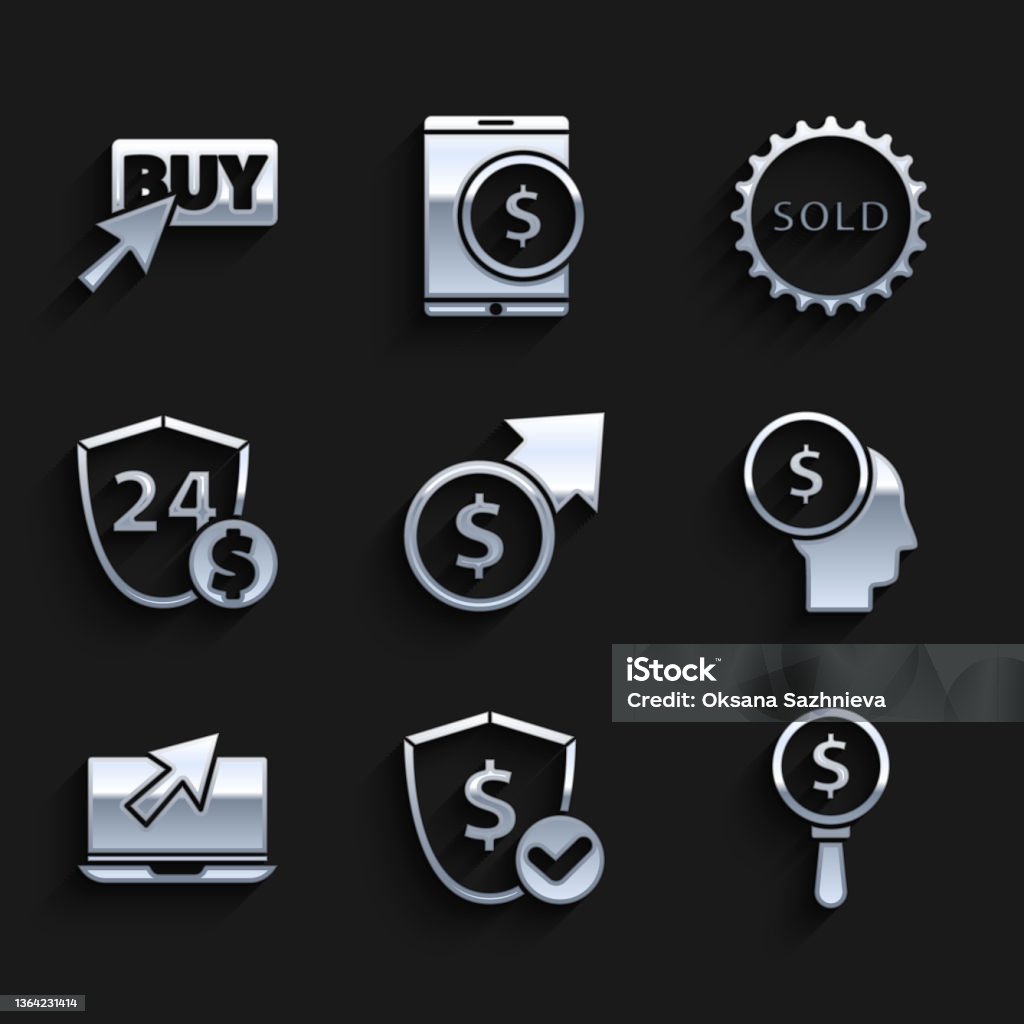 Set Financial Growth And Coin Shield With Dollar Magnifying Glass ... Set Financial Growth And Coin Shield With Dollar Magnifying Glass ...