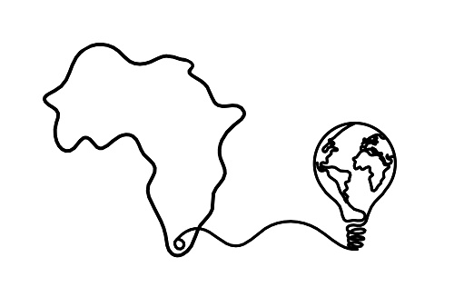 Lafrique Avec Une Ampoule Globe Comme Dessin Au Trait Sur Fond Blanc