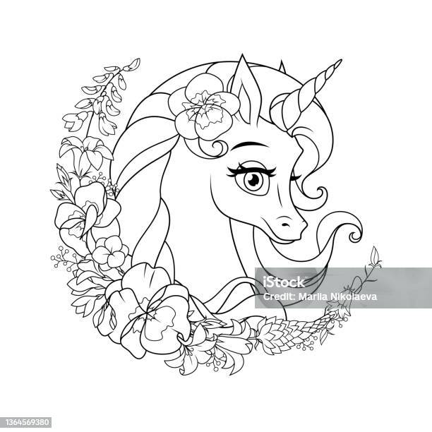Kartun Unicorn Lucu Dikelilingi Dengan Bunga Halaman Pewarna Vektor ... Kartun Unicorn Lucu Dikelilingi Dengan Bunga Halaman Pewarna Vektor ...
