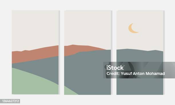Set Poster Estetika Minimalis Abstrak Latar Belakang Dengan Pegunungan