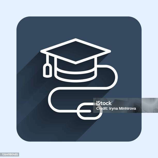 Ligne Blanche Casquette De Graduation Avec Icône De Souris Isolée Avec