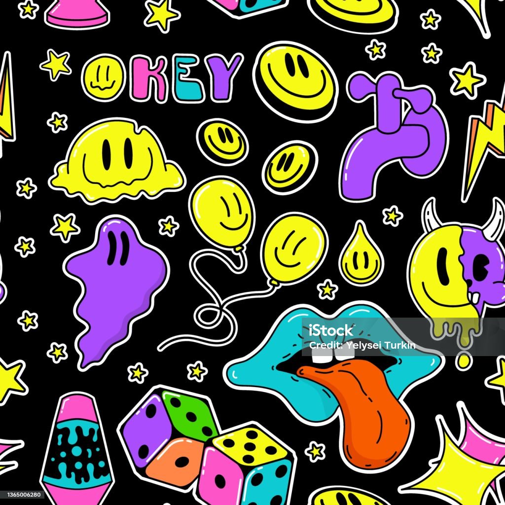 Psychedelic Trippy Acid Abstract Characters And Objects In A Cartoon