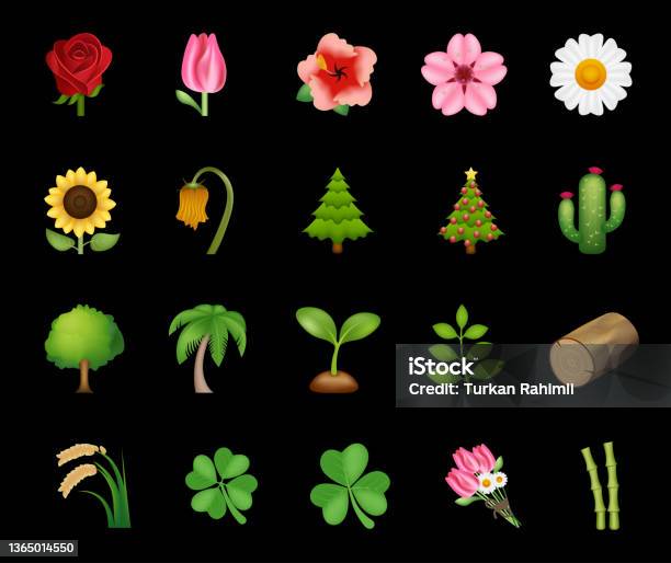 Ensemble De Différents Types De Fleurs Darbres Et De Plantes