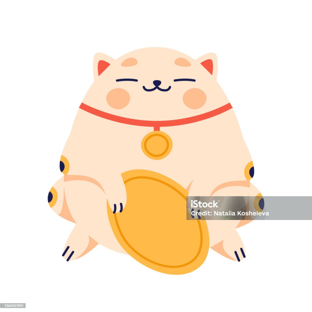 Ilustrasi Kartun Maneki Neko Datar Desain Spanduk Simbol Cerita Rakyat