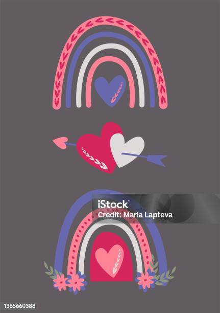 Dua Pelangi Dan Hati Dengan Panah Gambar Vektor Dalam Gaya Boho ... Dua Pelangi Dan Hati Dengan Panah Gambar Vektor Dalam Gaya Boho ...