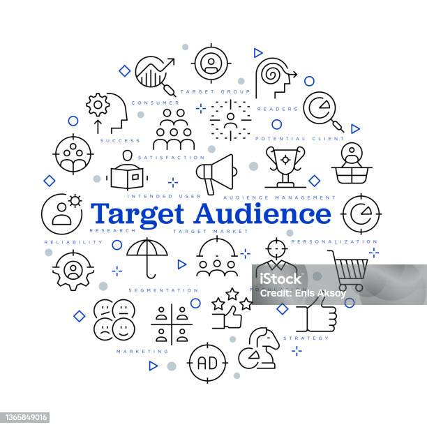 Konsep Target Audiens Desain Vektor Dengan Ikon Dan Kata Kunci