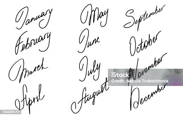 Mois Calligraphie Lettrage Des Noms De 12 Mois De Lannée Isolés Sur