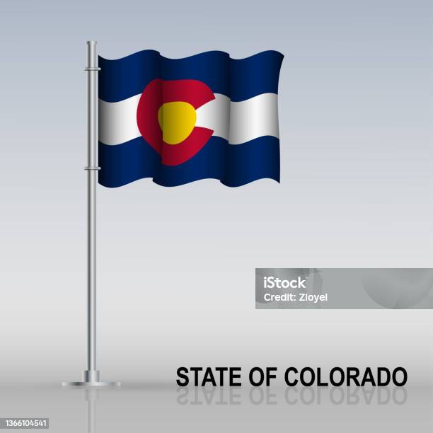 Bendera Negara Bagian Colorado Berkibar Di Tiang Bendera Berdiri Di ... Bendera Negara Bagian Colorado Berkibar Di Tiang Bendera Berdiri Di ...