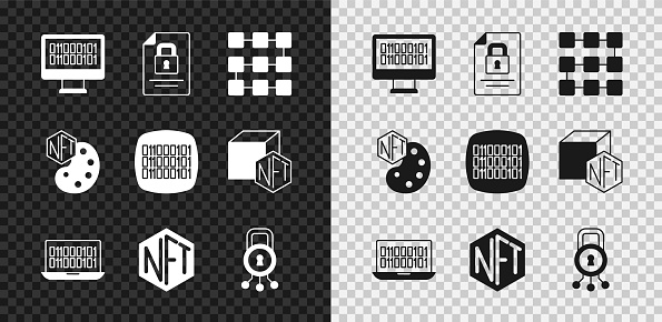 Set Binary Code Document And Lock Nft Blockchain Technology Digital Crypto Art Cyber Security