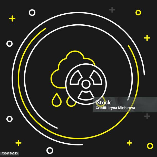 Ligne Icône Pluie Acide Et Nuage Radioactif Isolée Sur Fond Noir Effets