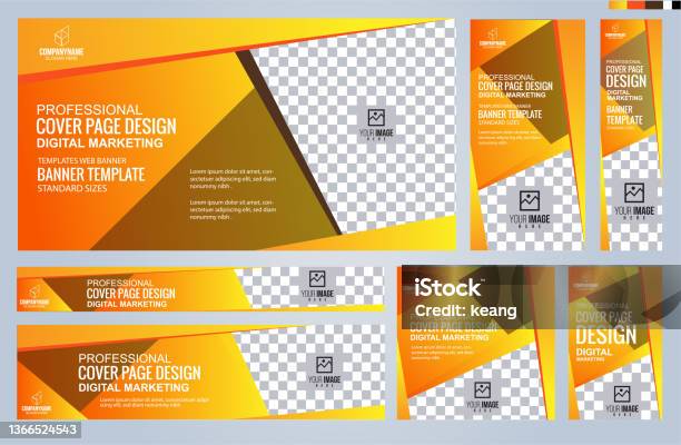 Set Template Spanduk Web Kuning Dan Hitam Coverpage Ukuran Standar