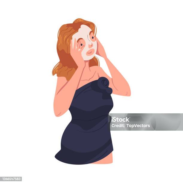 Woman Character In Bathroom Doing Hygiene Procedure Applying Face Mask
