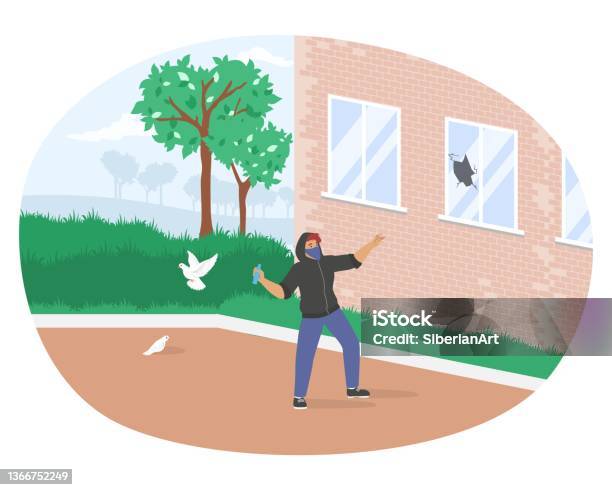 Street Hooligan Vandal Burglar Breaking Window Glass In House Damaging ... Street Hooligan Vandal Burglar Breaking Window Glass In House Damaging ...