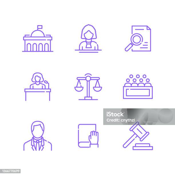 Ensemble Dicônes De Ligne Liées À La Loi Et À La Justice Collection De
