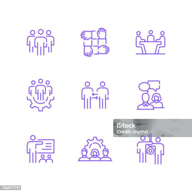 Ensemble Dicônes De Ligne Liées Au Travail Déquipe Outline Symbol