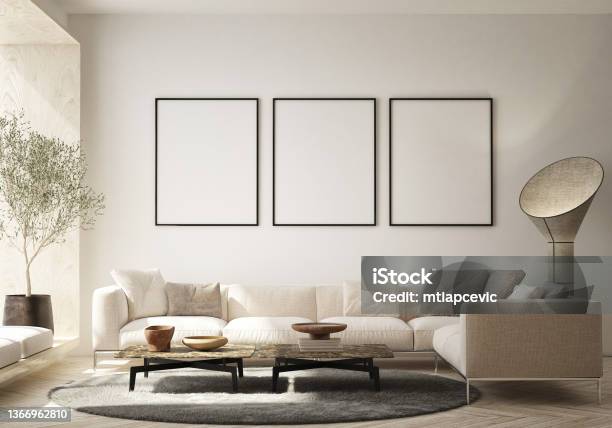 Bingkai Poster Mock Up Dengan Latar Belakang Interior Modern Ruang Tamu