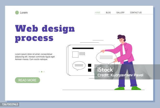 Template Halaman Arahan Proses Desain Web Dengan Desainer Pria Membuat