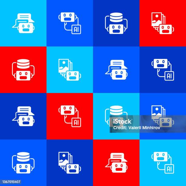 Atur Bot Obrolan Robot Kecerdasan Buatan Dan Ikon Vektor Ilustrasi Stok