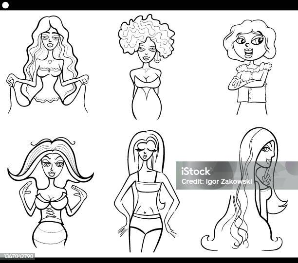 Funny Cartoon Woman Comic Characters Set Stock Illustration Download Image Now Adult