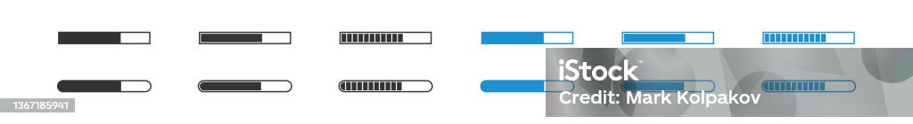 Load Bar Set Loading Download Progress Isolated Black And Blue Icons