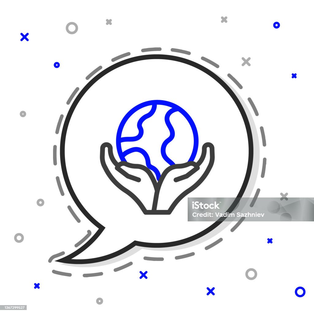 Line Human Hand Holding Earth Globe Icon Isolated On White Background