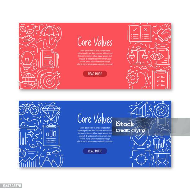Core Values Related Objects And Elements Hand Drawn Vector Doodle