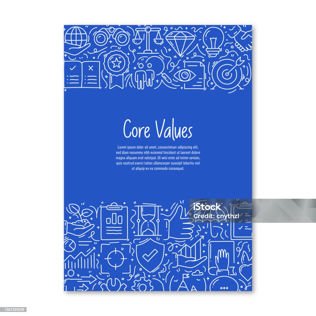 Core Values Related Objects And Elements Hand Drawn Vector Doodle