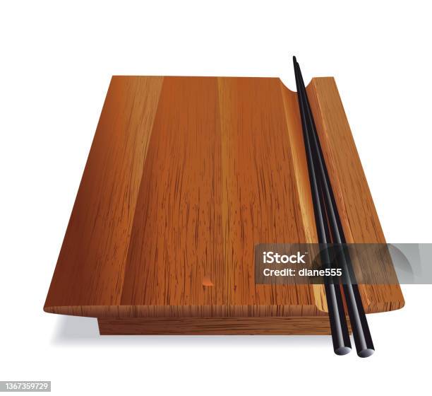 Piring Sushi Kayu Dengan Sumpit Pada Latar Belakang Transparan