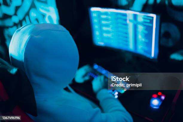 Hacker Using Computer Malware Software And Hacking Binary Code Digital