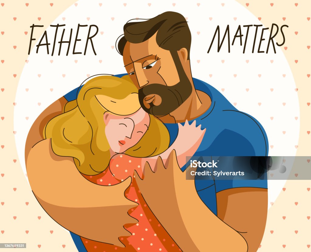 Father Hugging His Small Daughter Girl With Love And Care Fatherhood