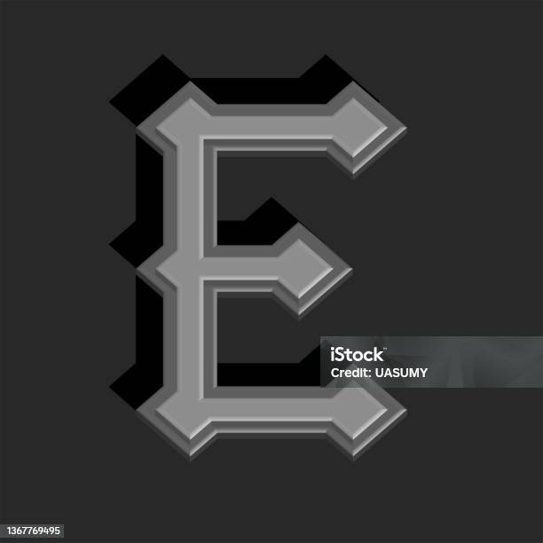 Lettre Gothique E Logo 3d Monogramme Gris Vieil Alphabet Identité