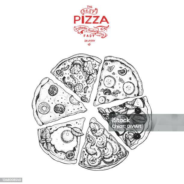 Ilustrasi Vektor Digambar Tangan Italia Pizza Irisan Dalam Lingkaran ... Ilustrasi Vektor Digambar Tangan Italia Pizza Irisan Dalam Lingkaran ...
