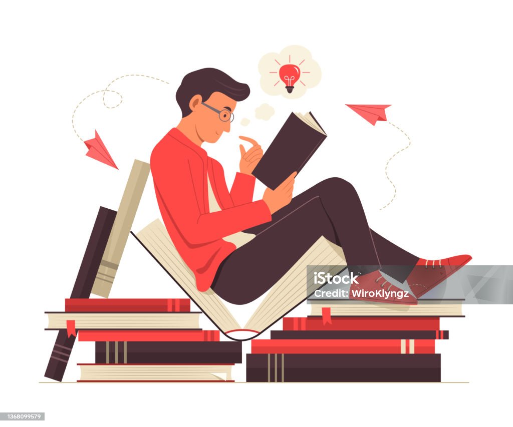 Manusia Membaca Buku Dan Berpikir Ilustrasi Stok Unduh Gambar