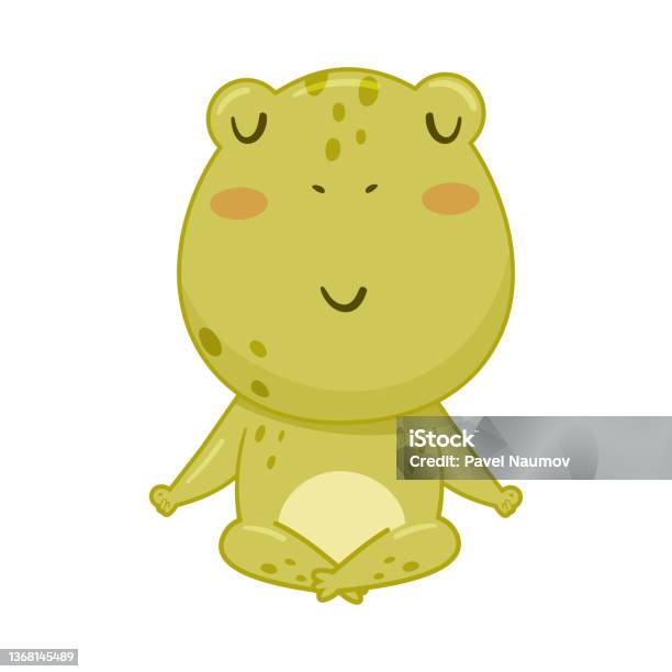 Katak Lucu Bermeditasi Dalam Pose Teratai Ilustrasi Vektor Kartun