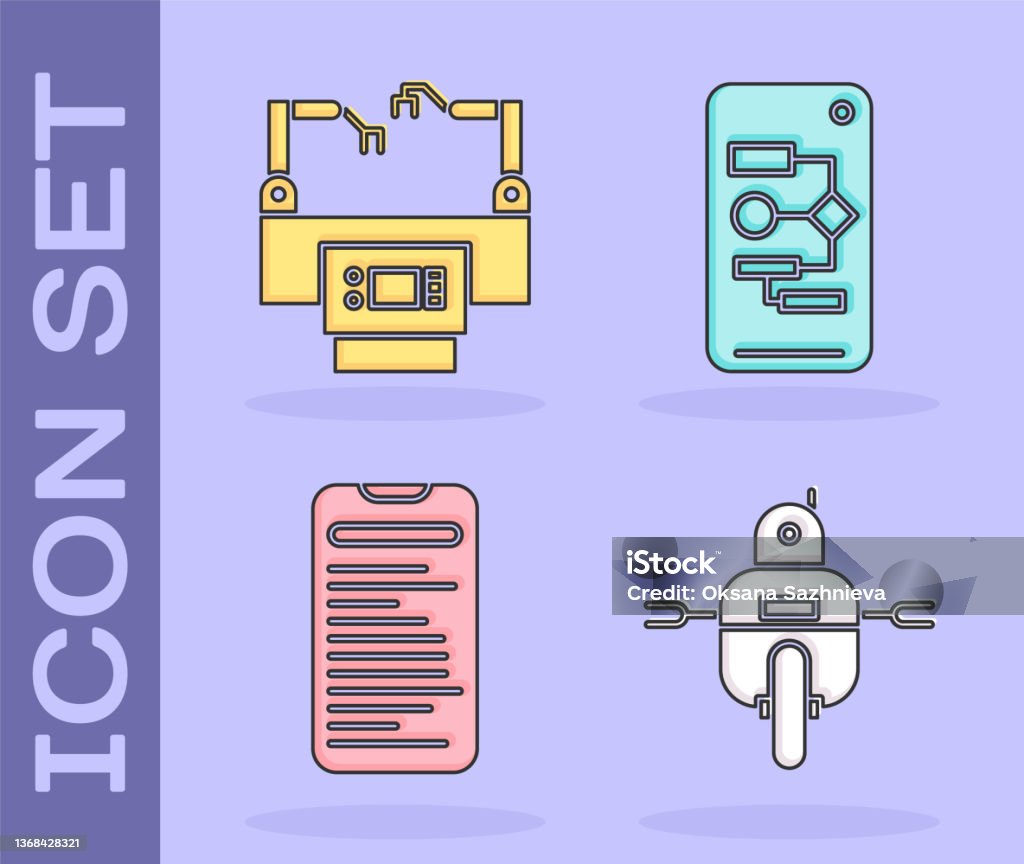 Set Robot Assembly Line Computer Api Interface And Algorithm Icon