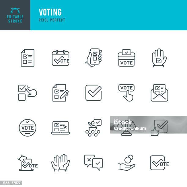 Ilustración De Votación Conjunto De Iconos Vectoriales De Línea Delgada